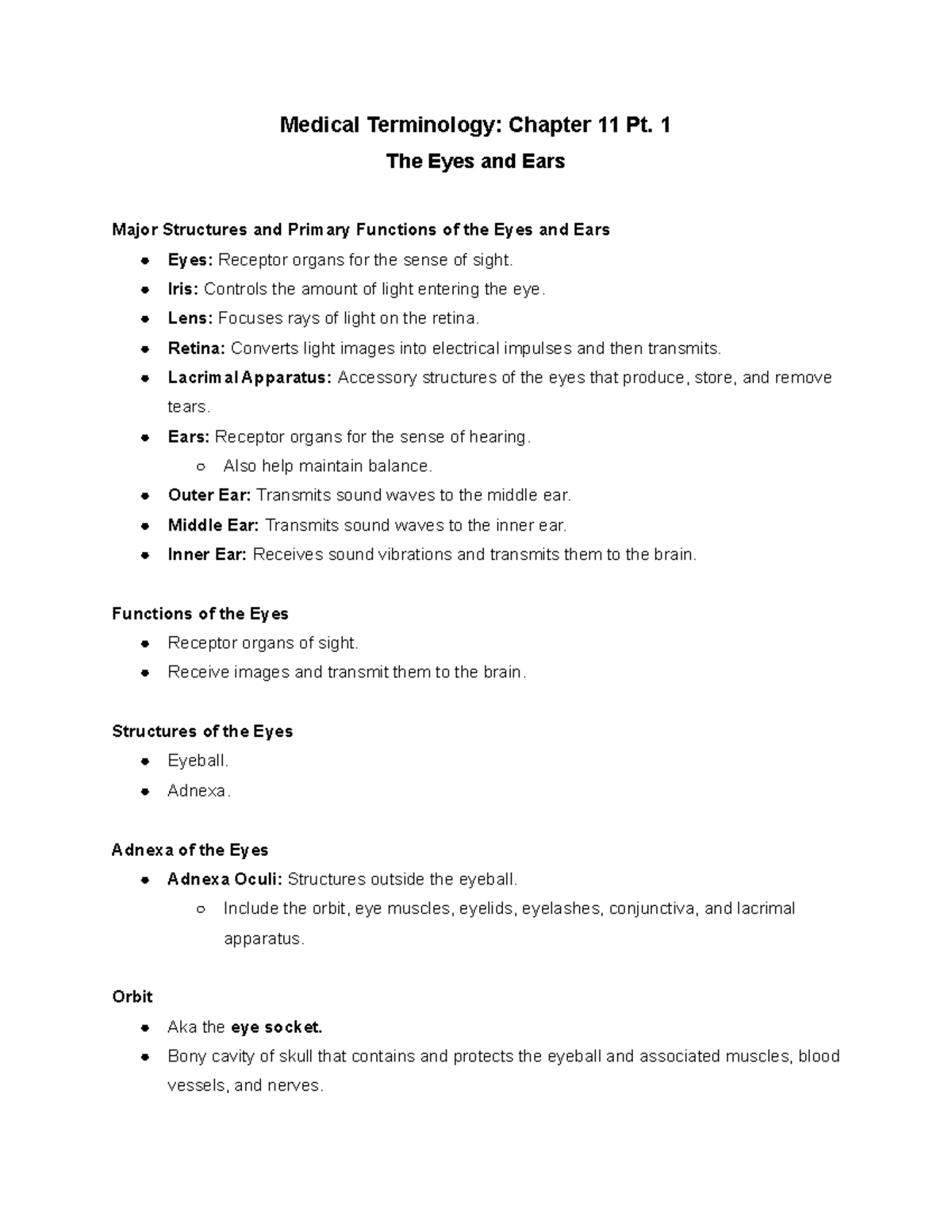 Med Terms Ch 11 Pt 1 - The Eyes and Ears - Medical Terminology: Chapter ...