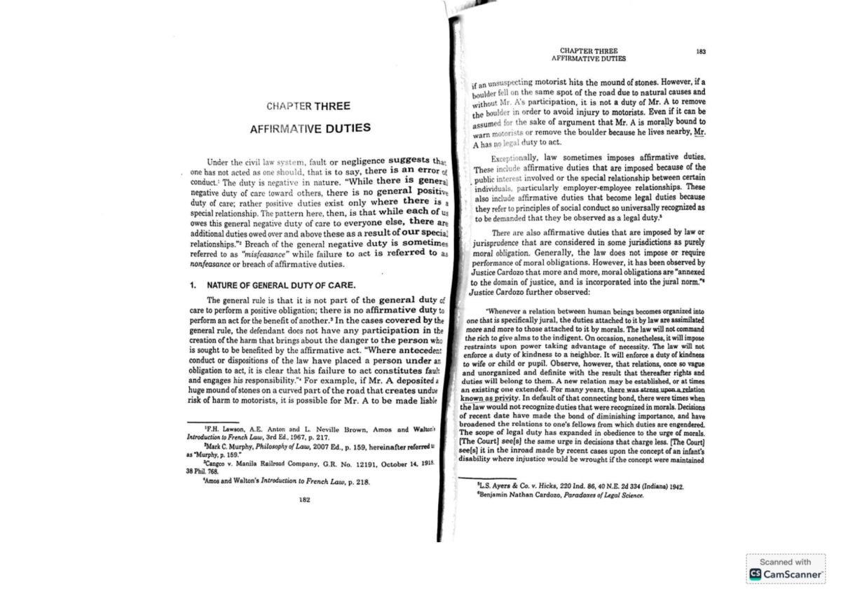 Chapter 3- Torts - CHAPTER THREE 183 AFFIRMATIVE DUTIES if an ...