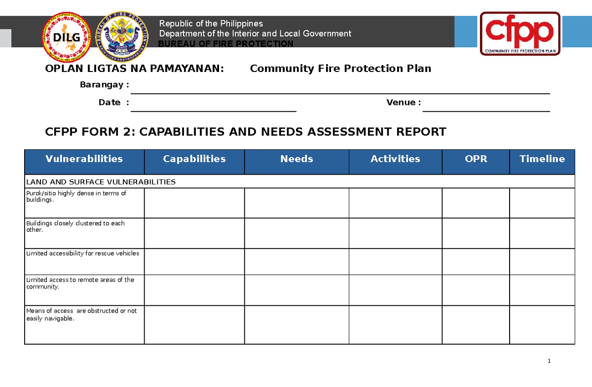 CFPP Form 2: Community Fire Protection Plan Assessment Report - Studocu