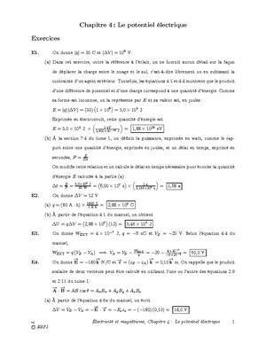 Corrigé Benson NYB - Harris Benson, « Électricité et magnétisme » SOLUTIONS Chapitre 1 E4 - Studocu