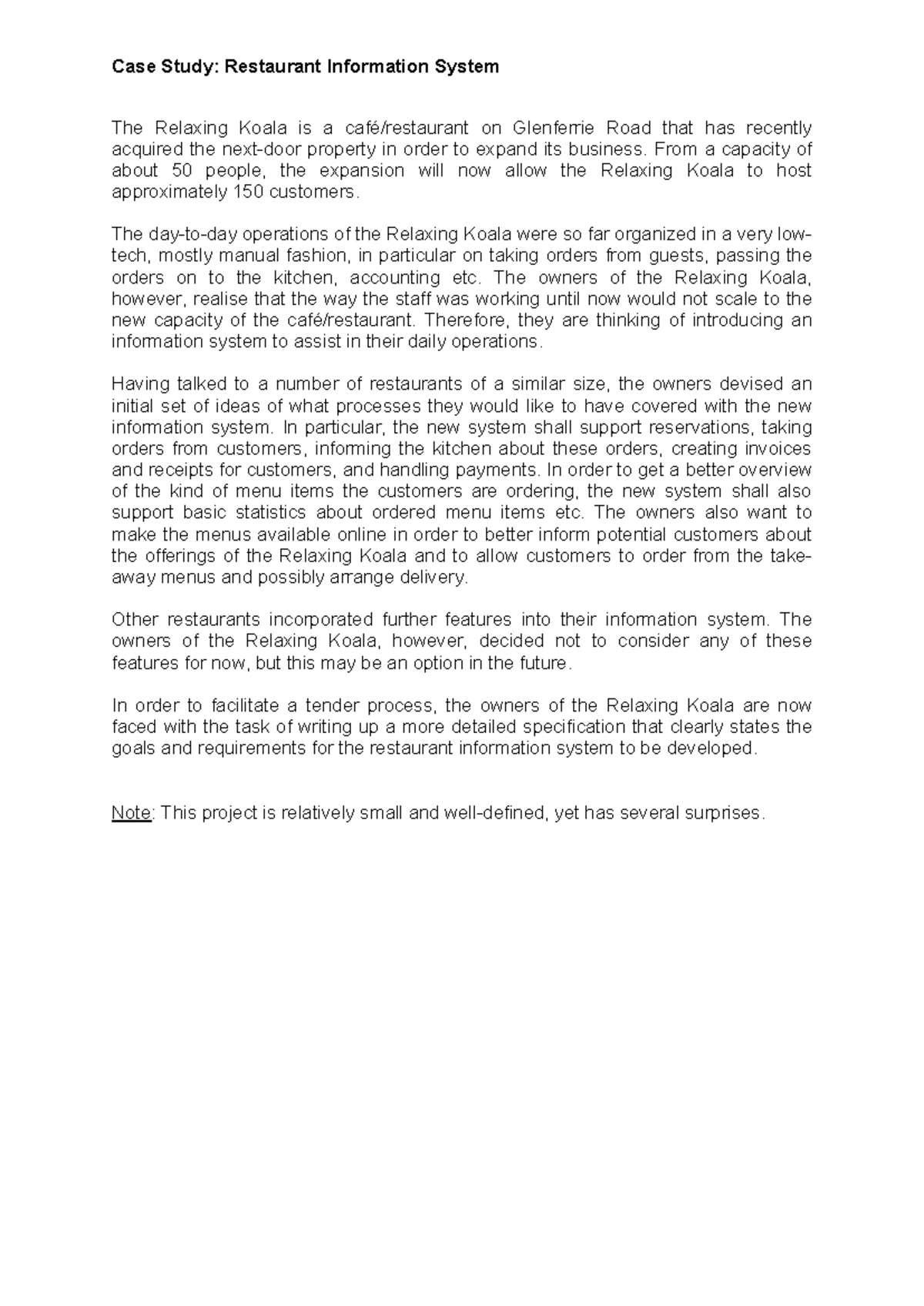 Case Study Restaurant Information System-4 - From a capacity of about 50 people, the expansion ...