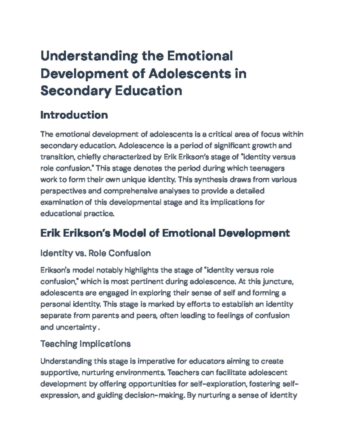 Understanding Adolescent Emotional Development in Secondary Education ...