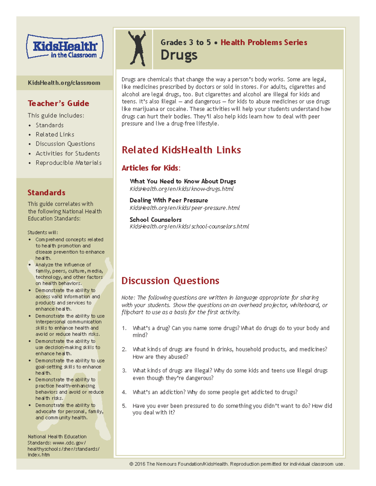 Health Problems Series: Understanding Drugs for Grades 3-5 - Studocu