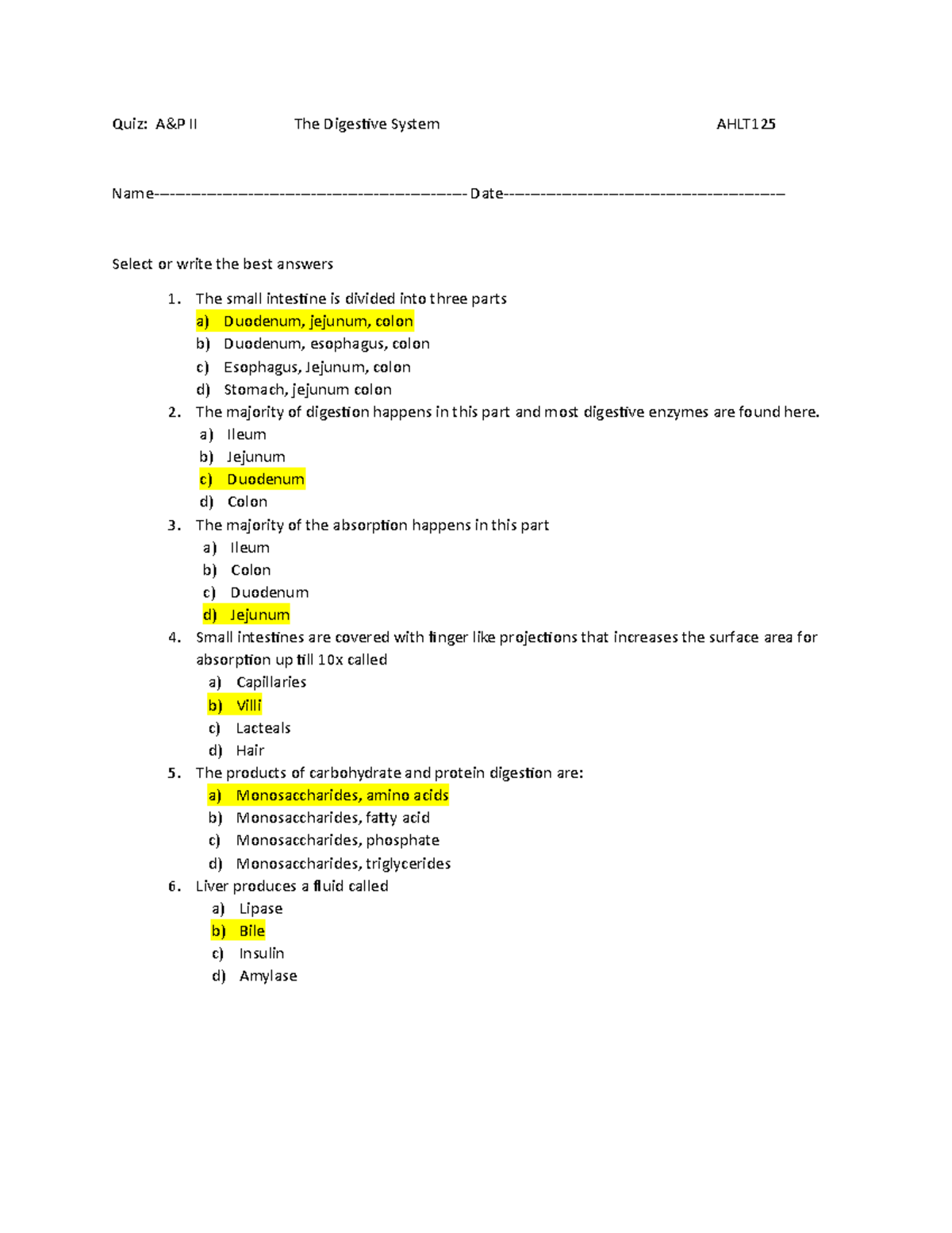 Quiz A&P II: The Digestive System Assessment - Studocu
