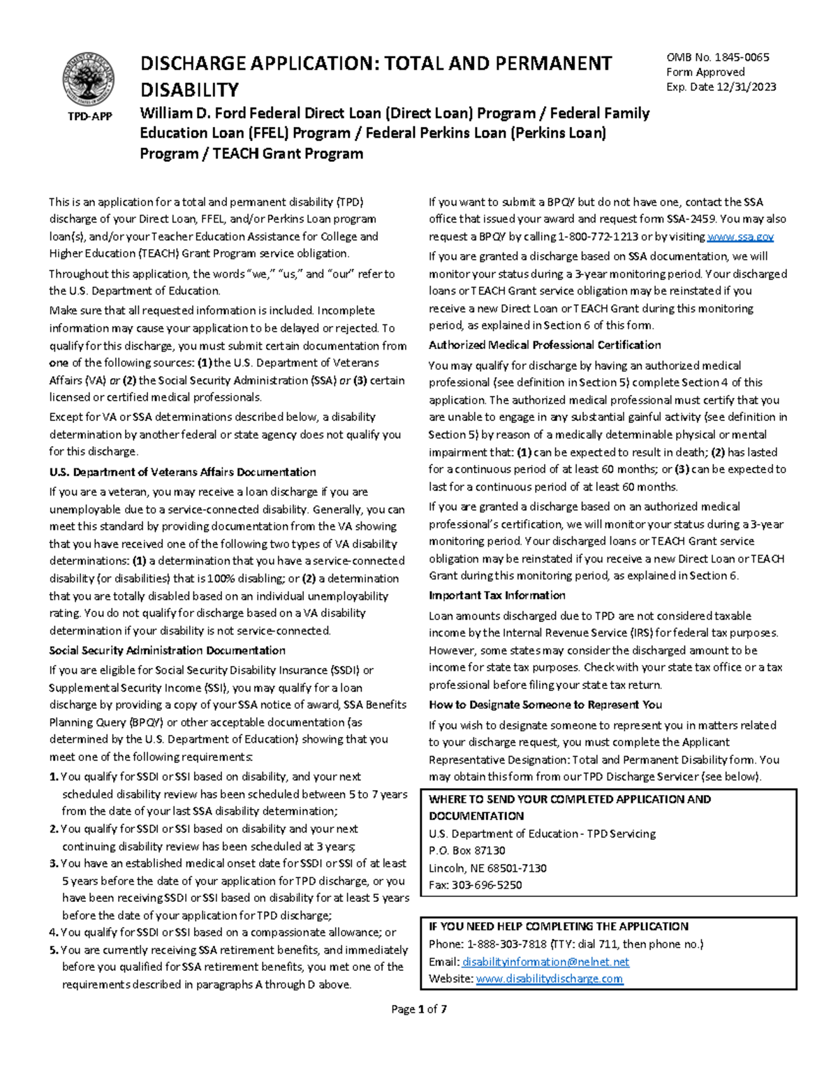 TPD Discharge Application for Total & Permanent Disability (en-us) - Studocu