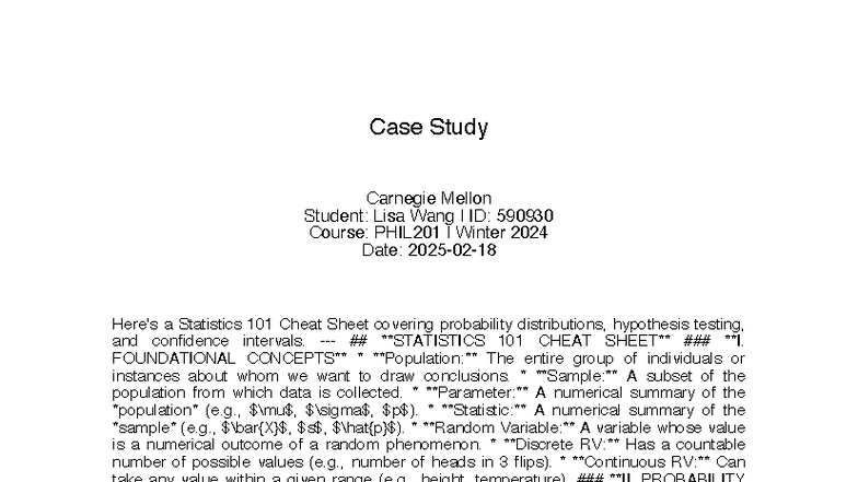 PHIL201 Winter 2024: Statistics 101 Cheat Sheet on Probability ...