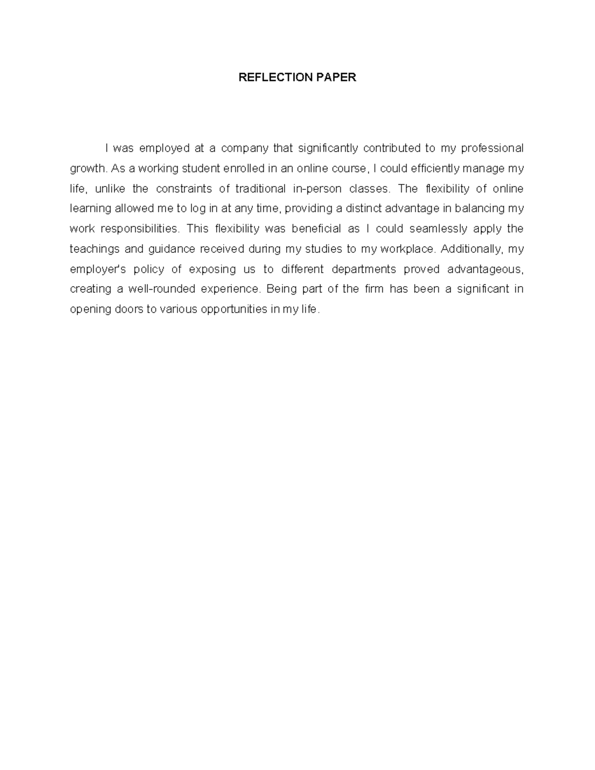 OJT Reflection Paper: Balancing Work and Online Learning Insights - Studocu