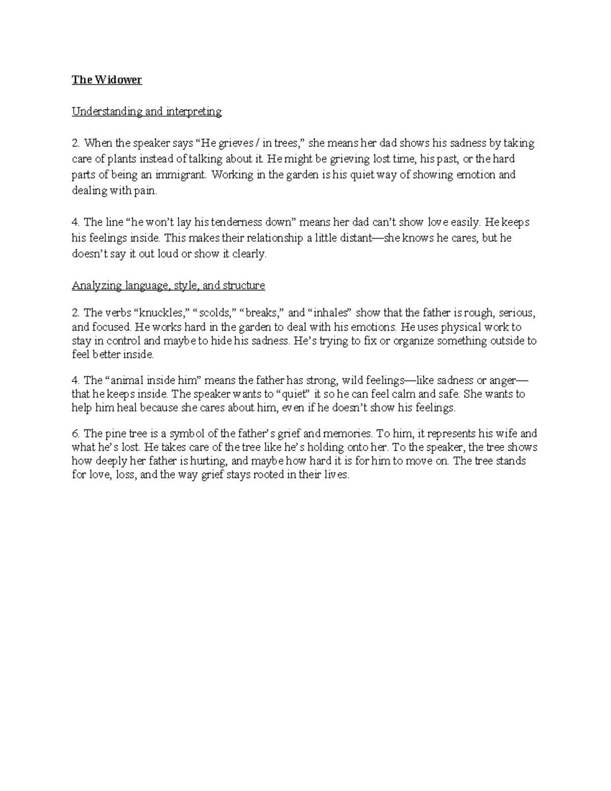 The Widower: Analyzing Grief and Love in Relationships - Studocu