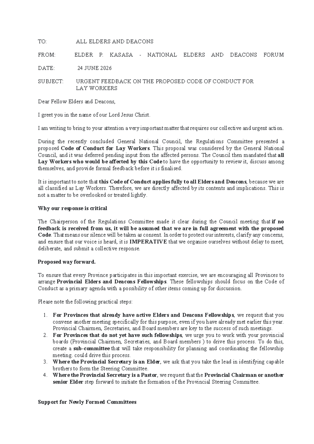 Urgent Feedback Request: Proposed Code of Conduct for Lay Workers - Studocu