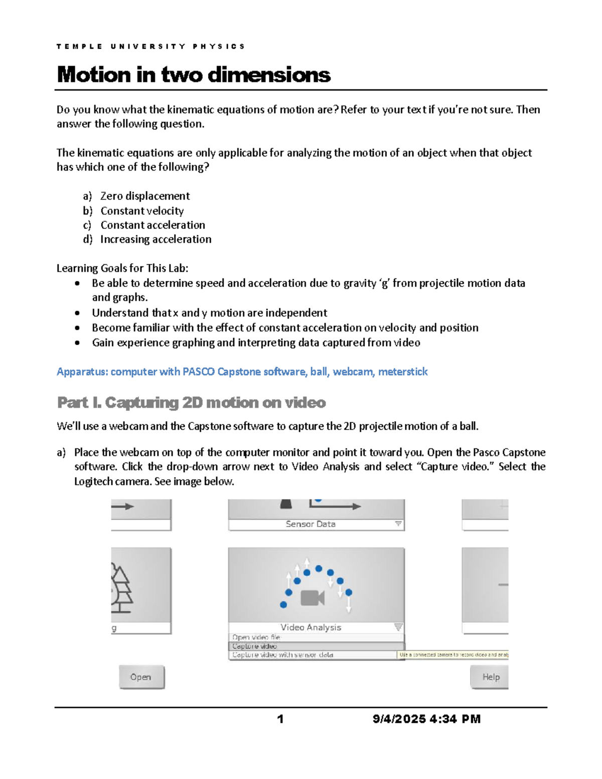 Temple University PHYS 101 Lab: Motion in Two Dimensions Analysis - Studocu