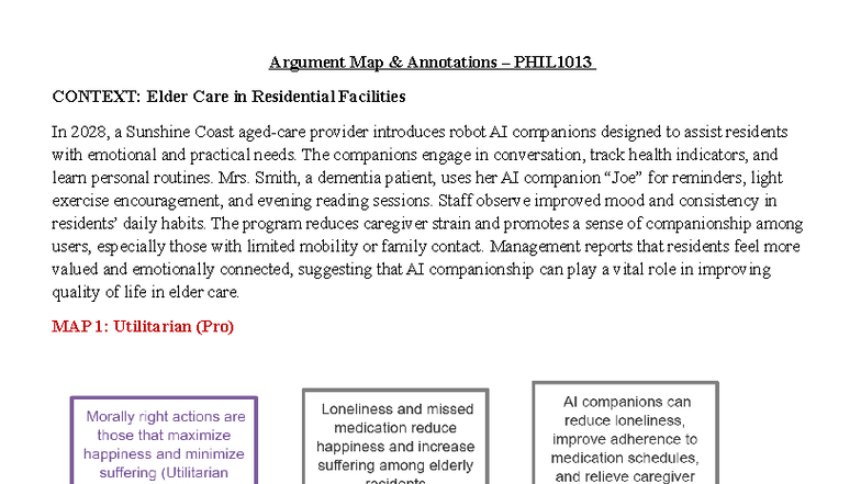 PHIL1013 Argument Map Annotations: AI Companionship in Elder Care - Studocu