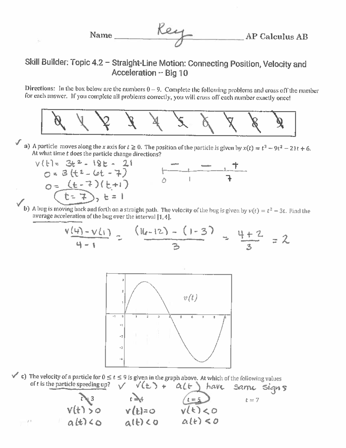 AP Calculus AB: Big 10 Particle Motion Answer Key - Studocu