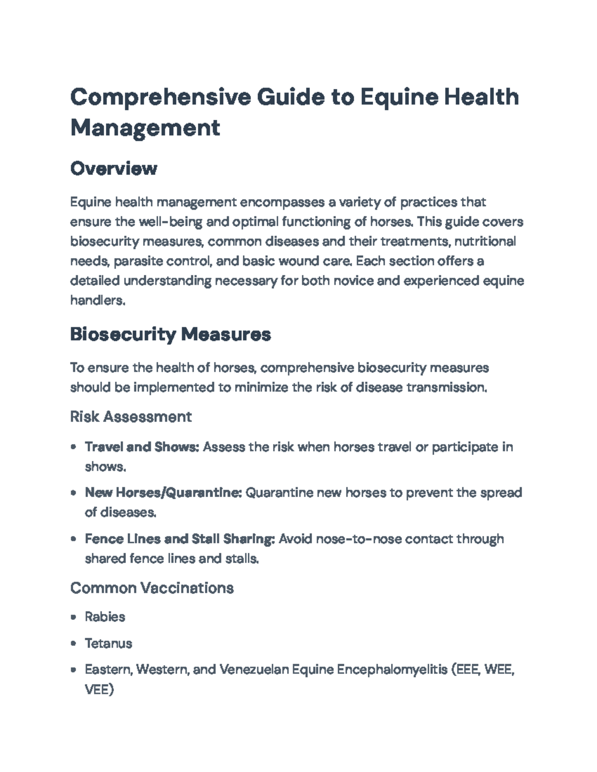 Equine Health Management: Biosecurity, Diseases, Nutrition, and Care ...