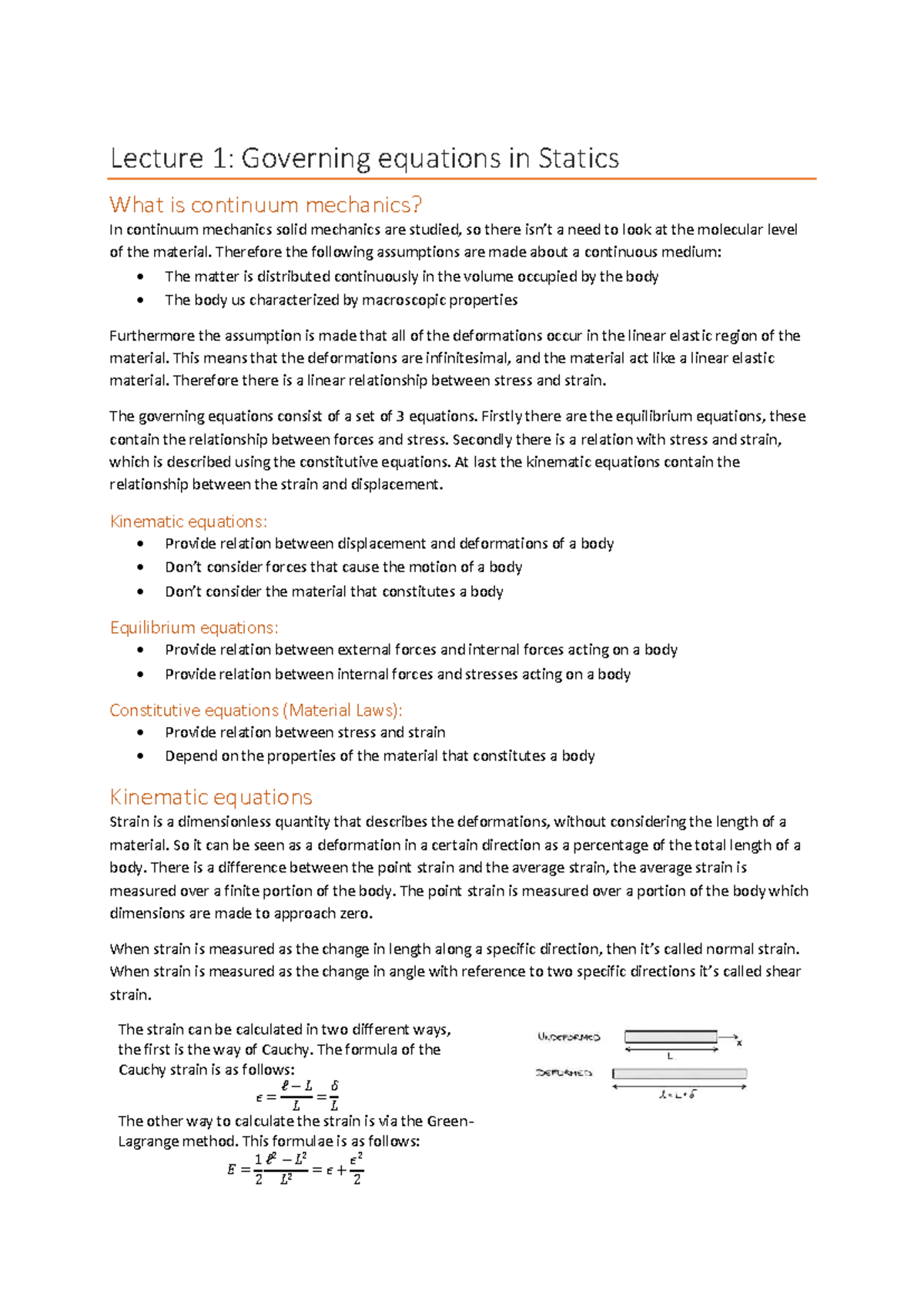 Lecture 1: Governing Equations in Continuum Mechanics (Stat 101) - Studocu