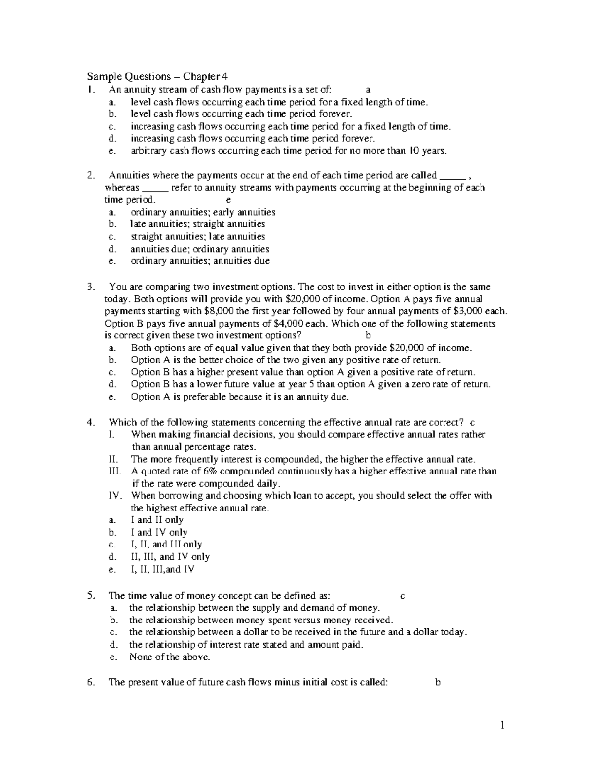 Sample Questions-chapter 4-1 - Sample Questions – Chapter 4 An annuity ...