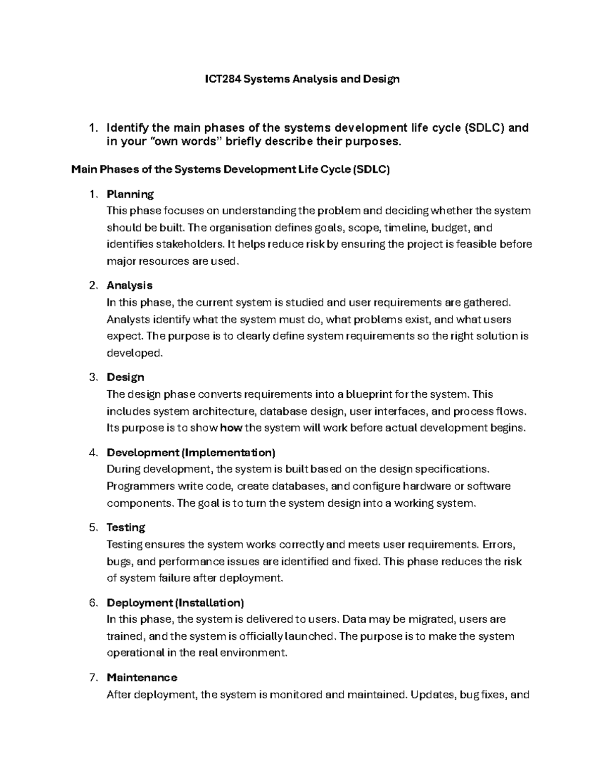 ICT284 Systems Analysis and Design: SDLC Phases and Project Failures ...