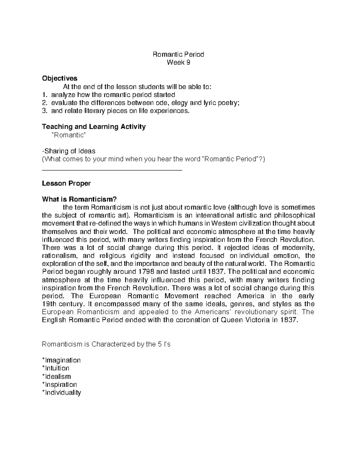 Romanticism - About European Literature - Romantic Period Week 9 ...