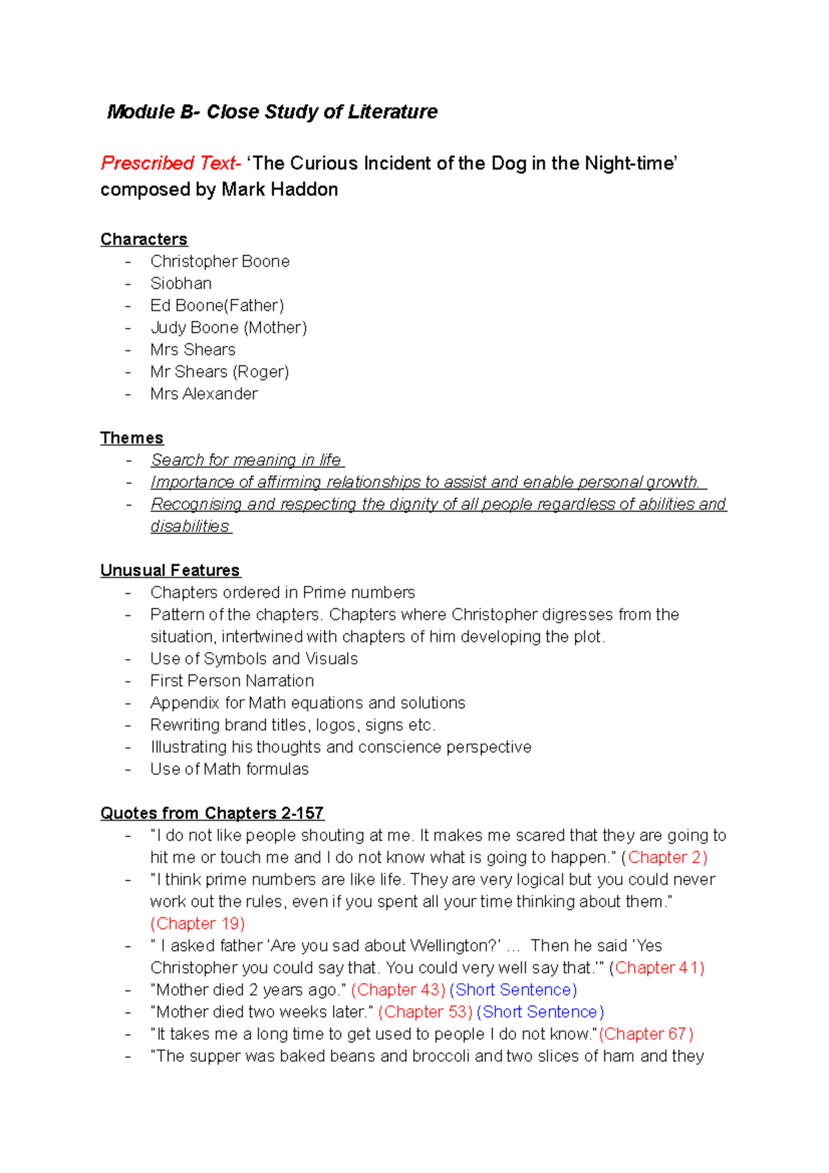 HSC Trial Notes: Module B - Analysis of 'The Curious Incident' - Studocu