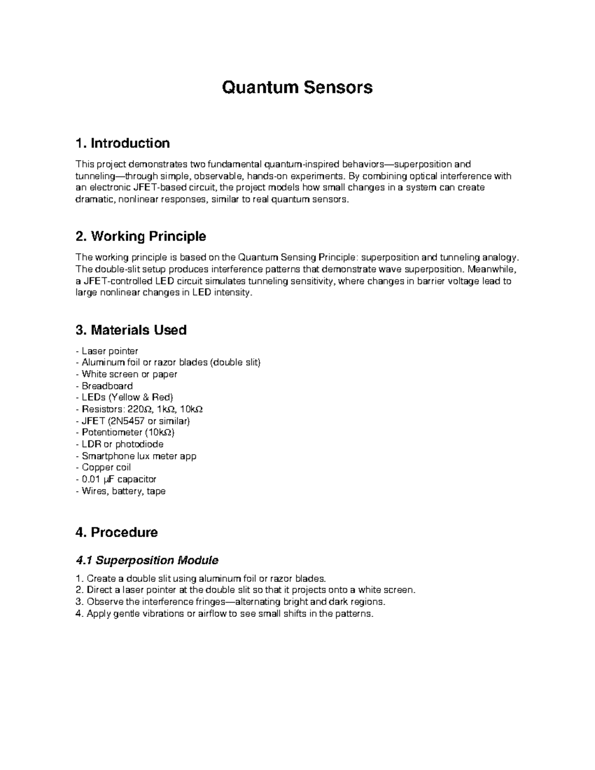 Quantum Sensors - Detailed Project Overview and Experiments - Studocu