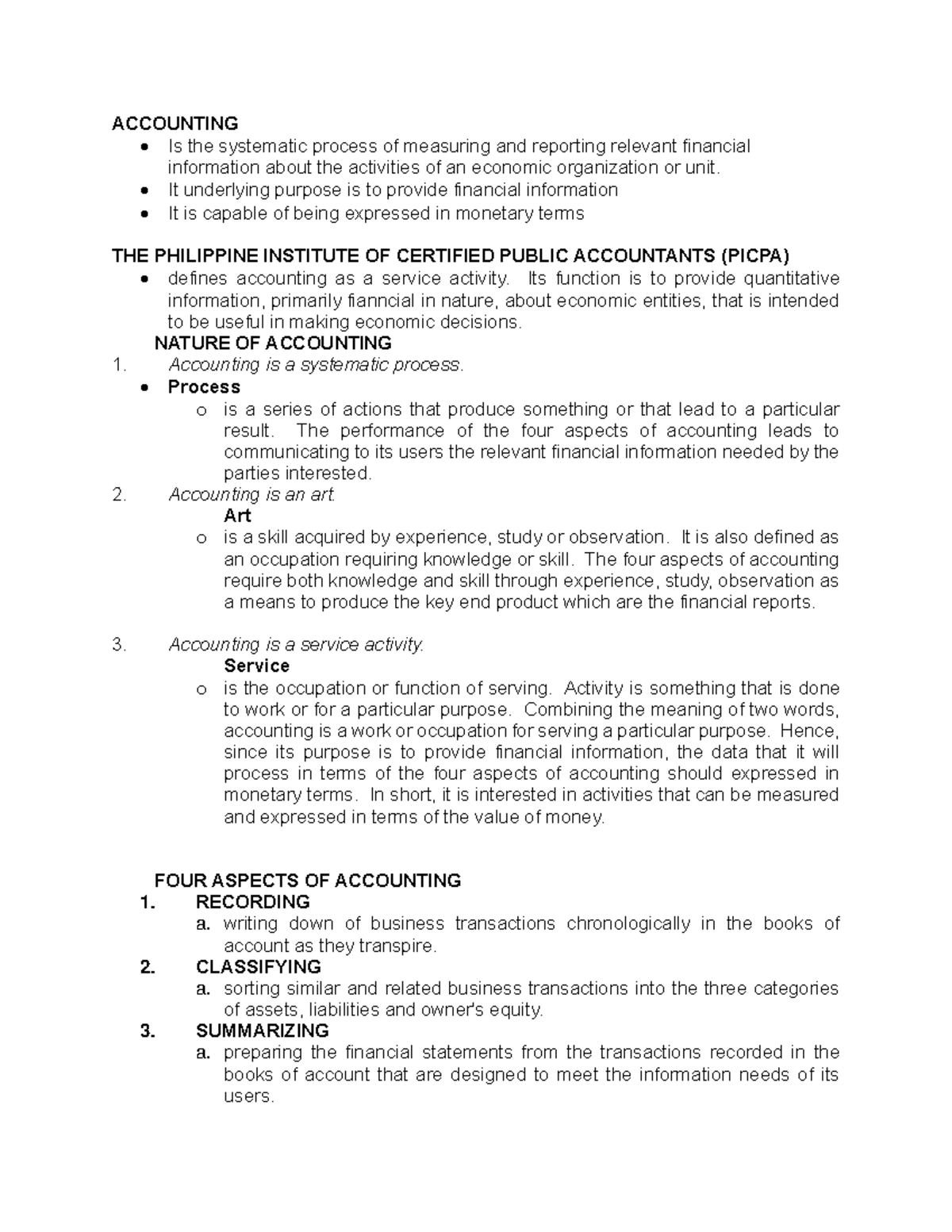 Accounting Lecture Notes 2 Accounting Is The Systematic Process Of