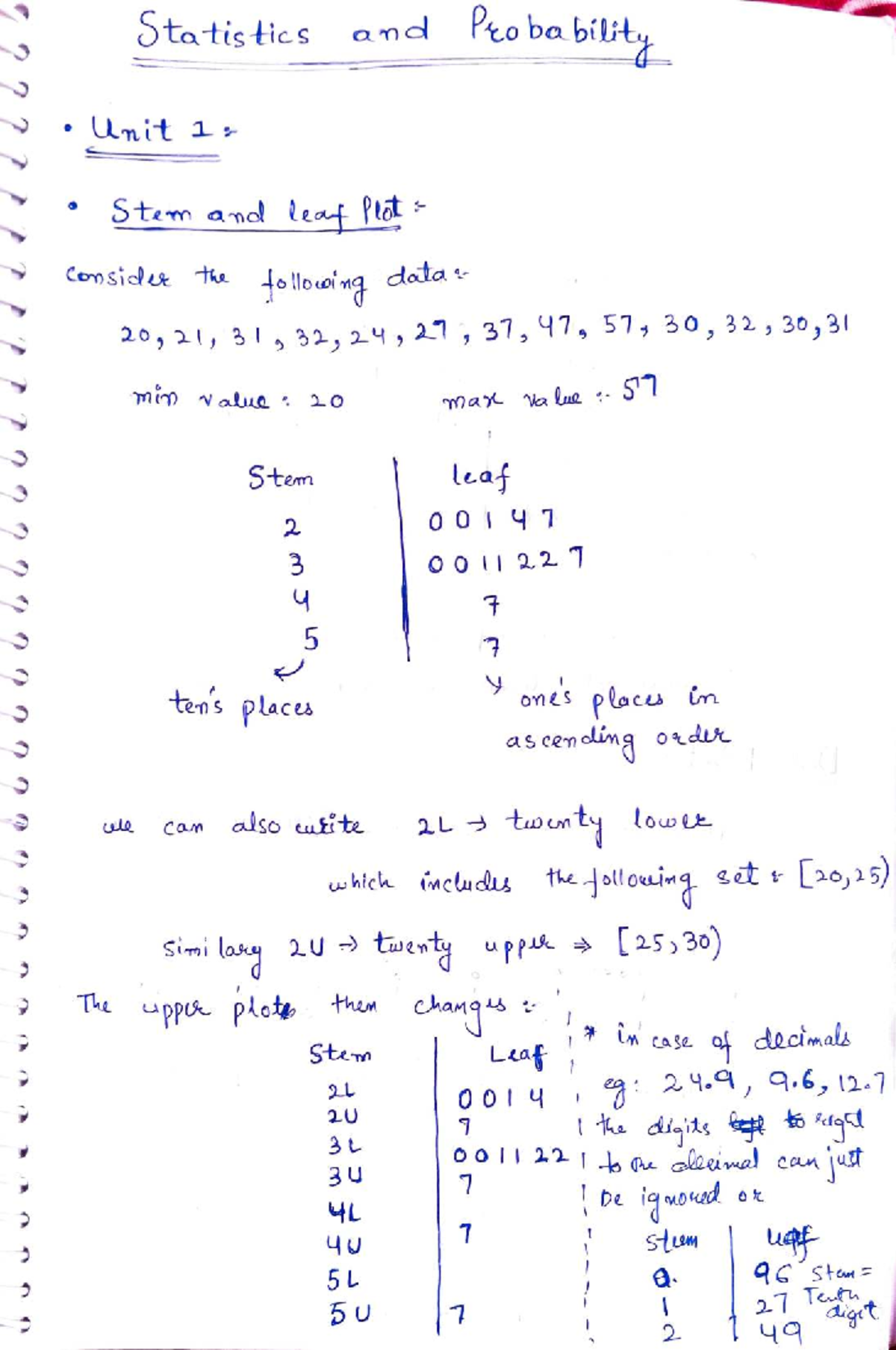 Probability & Statistics (Sem1) Unit: Stem and Leaf Plots - Studocu