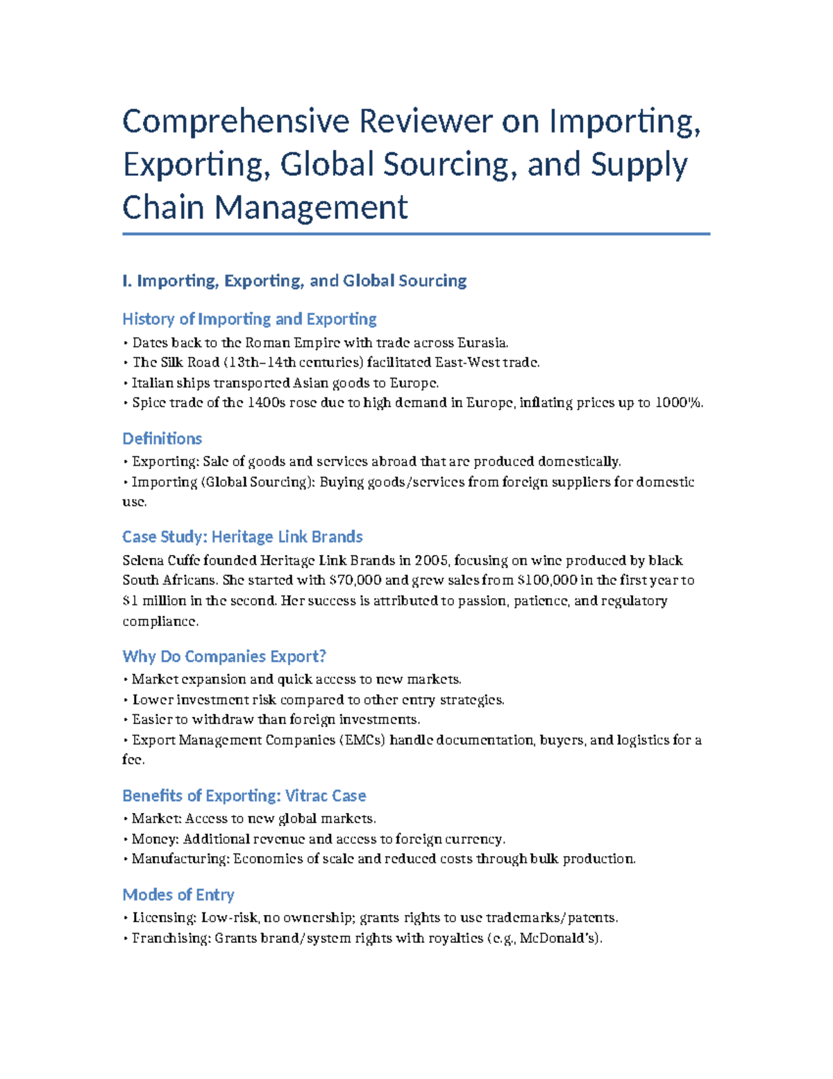Comprehensive Reviewer: Importing, Exporting & Supply Chain Mgmt I ...