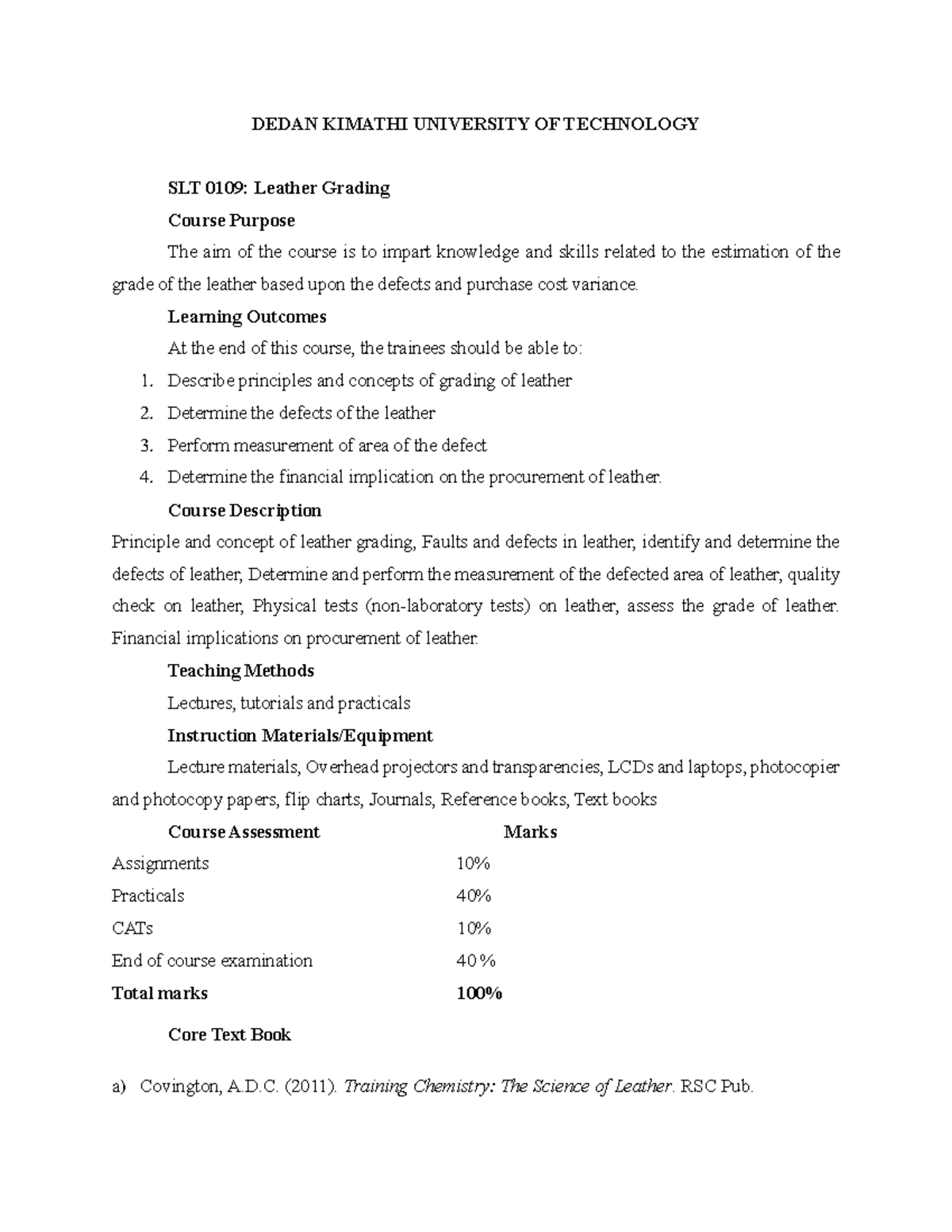 Leather Grading Notes - DEDAN KIMATHI UNIVERSITY OF TECHNOLOGY SLT 0109 ...