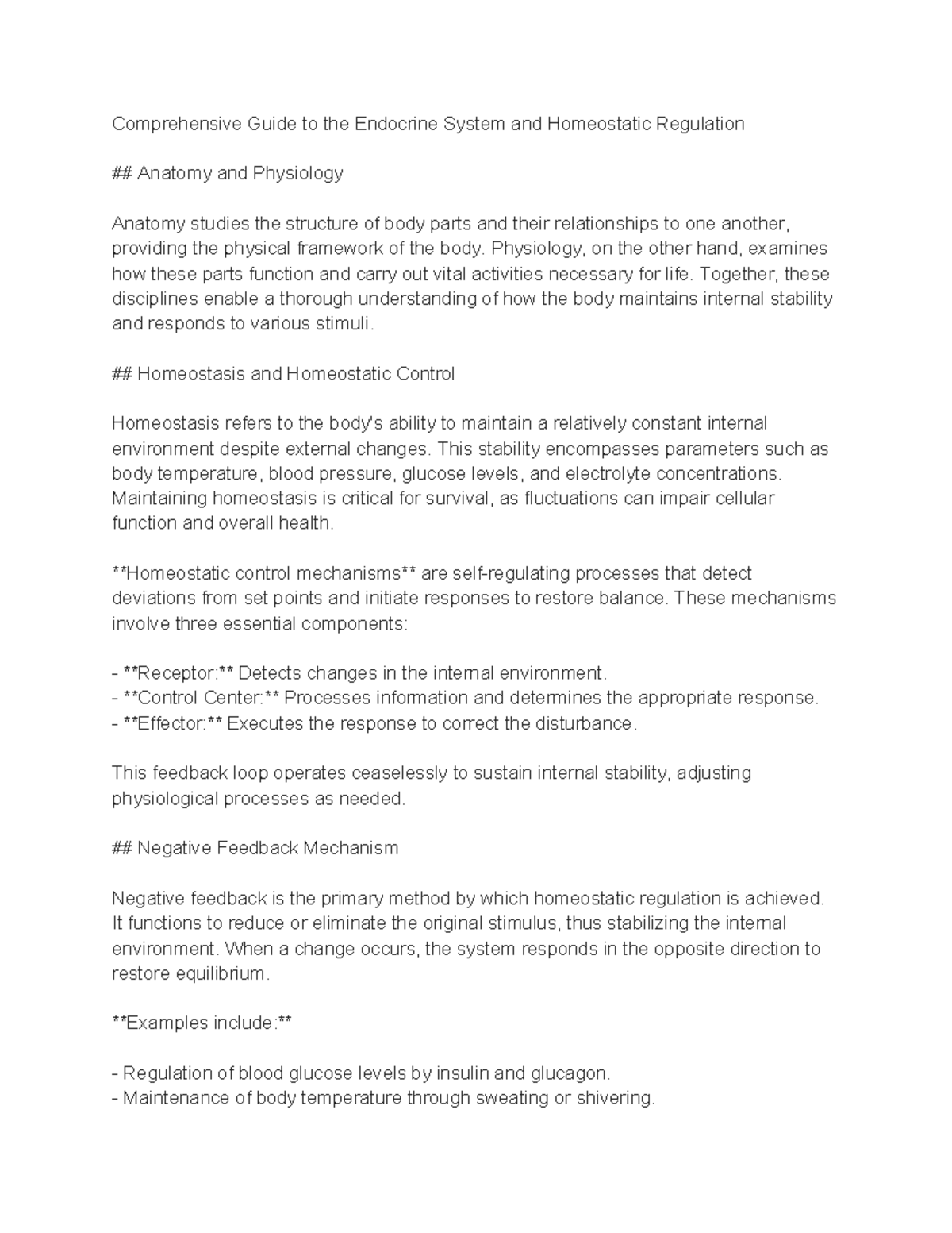 Comprehensive Study of the Endocrine System & Homeostasis (BIO 101 ...