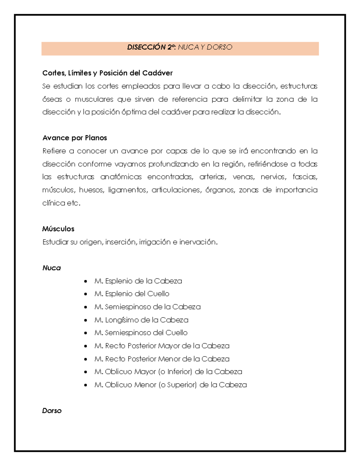 GUÍA Disección 2: Anatomía de Nuca y Dorso para Estudio Anatomico - Studocu