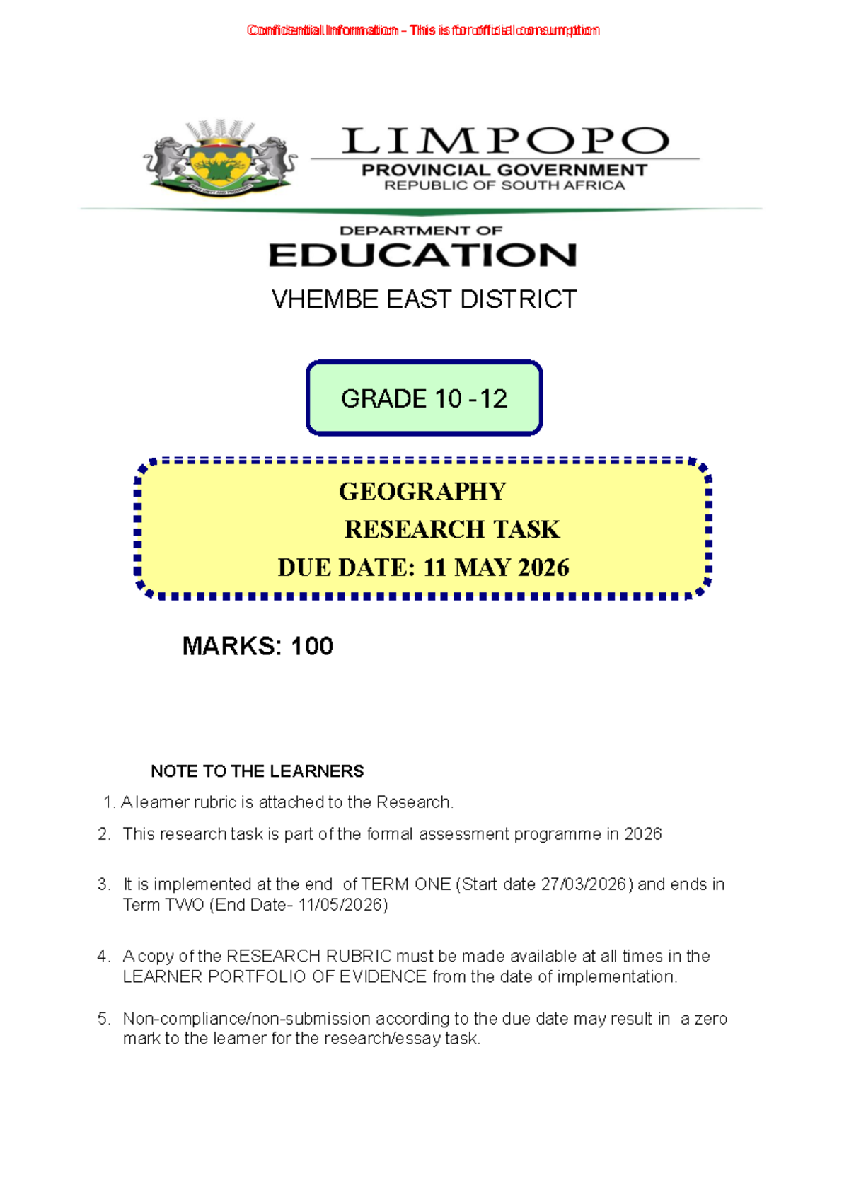 2026 GR10-12 GEOG Research Task Guidelines and Rubric - Studocu
