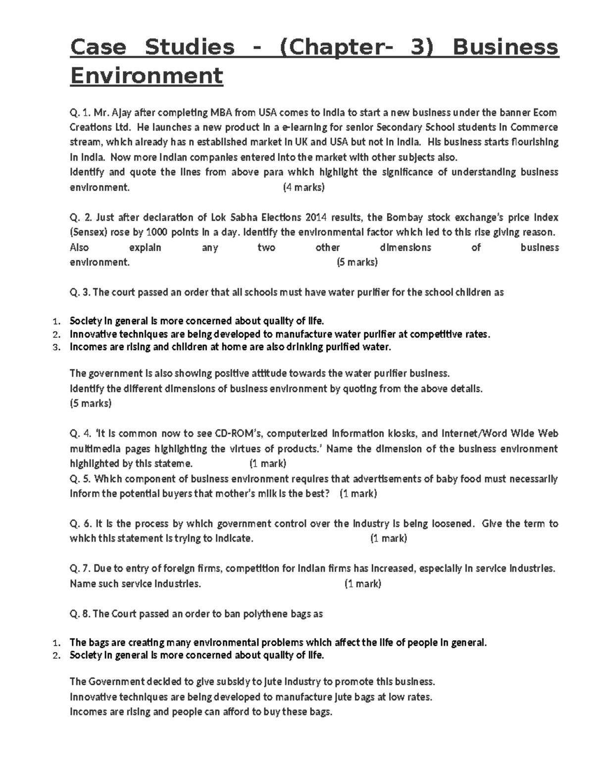 XII BS - CH 3 Business Environment Case Study Analysis - Studocu