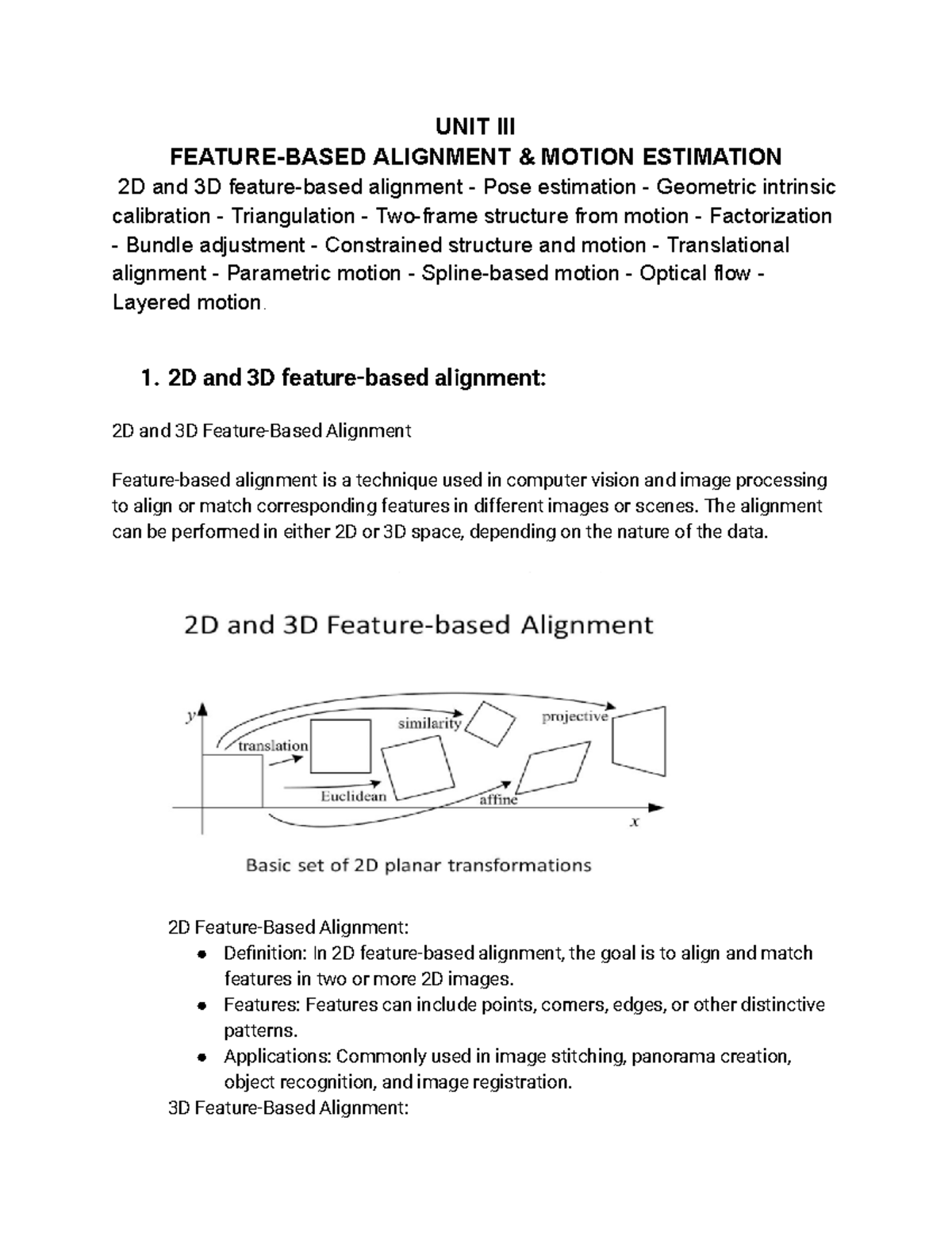 CV UNIT III - Feature-Based Alignment and Camera Motion Estimation - Studocu