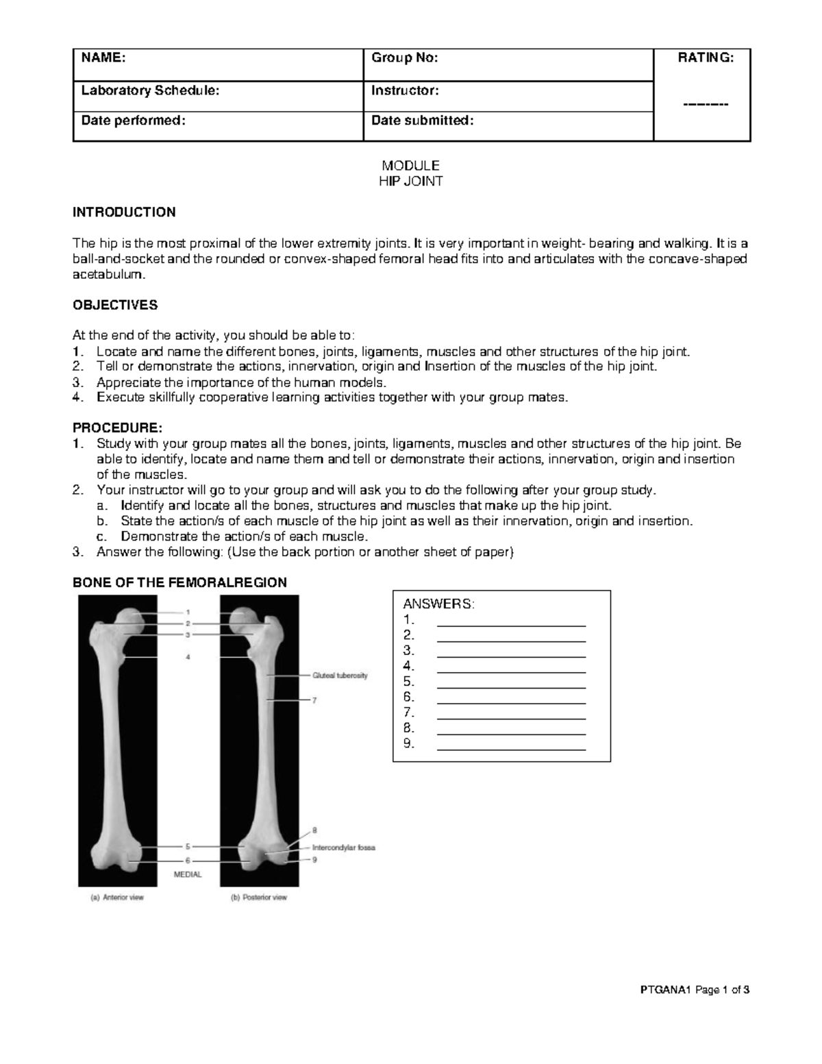 Module HIP Joint: Lab Schedule & Objectives for Group Study - Studocu