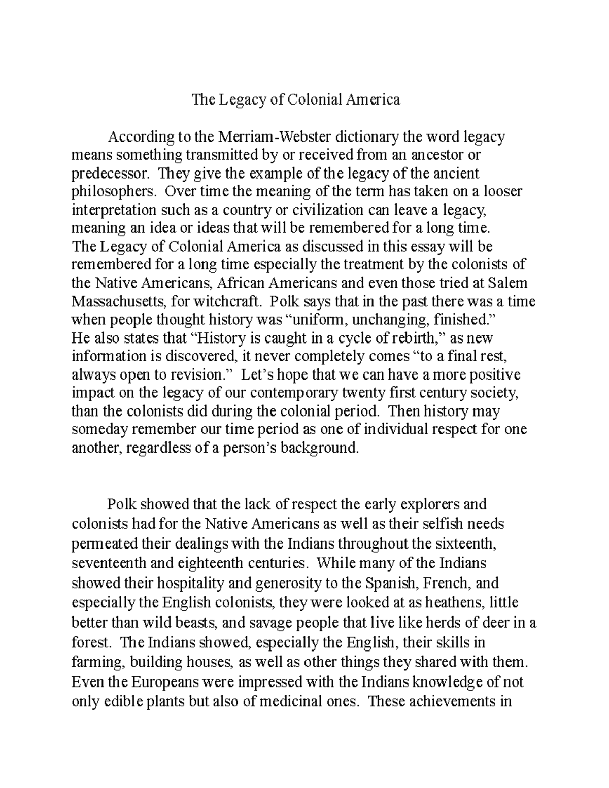 Essay on The Impact of Colonial America (HIST 301) - Studocu