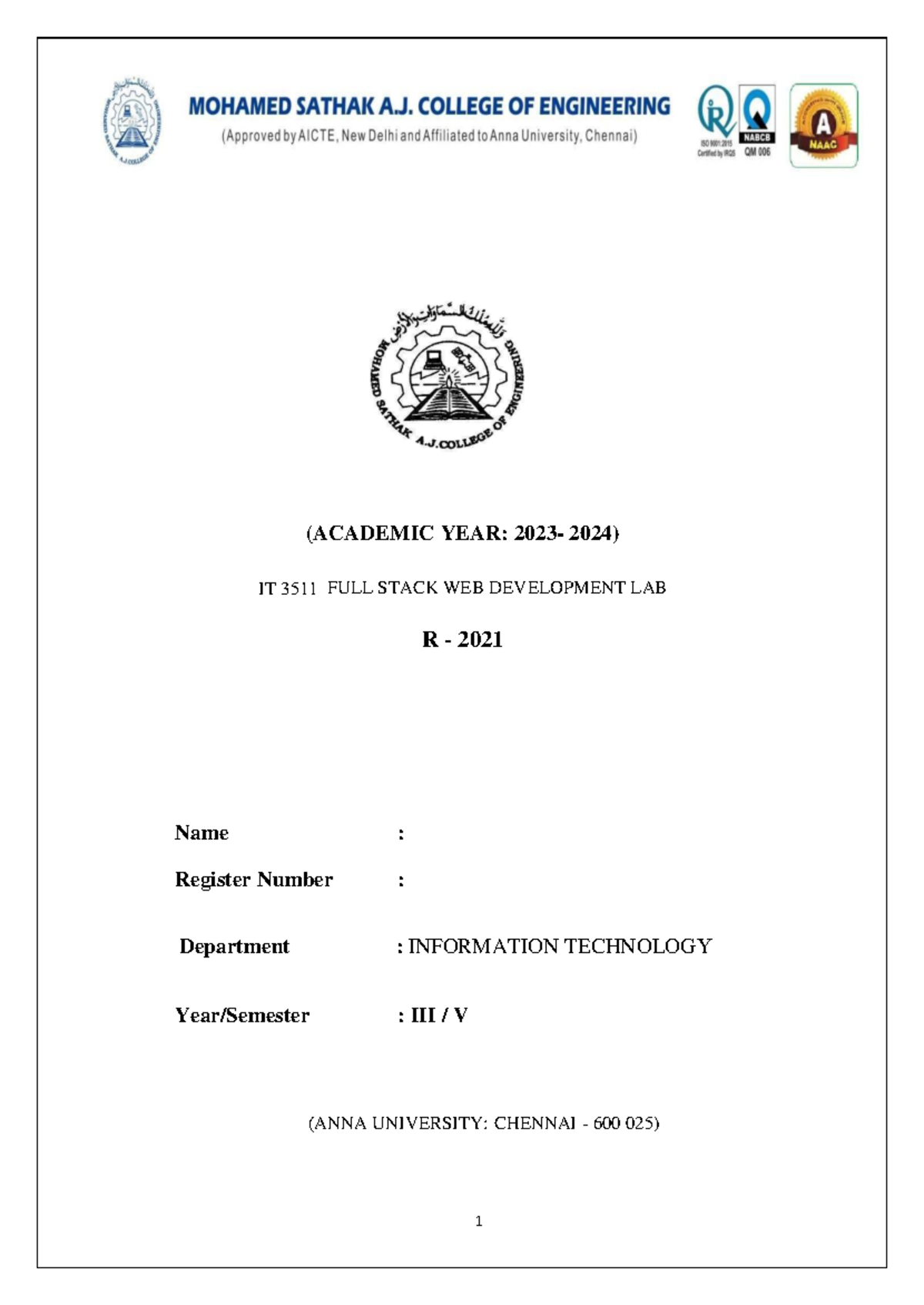 IT 3511 Full Stack Web Development Lab Manual (2023-2024) - Studocu