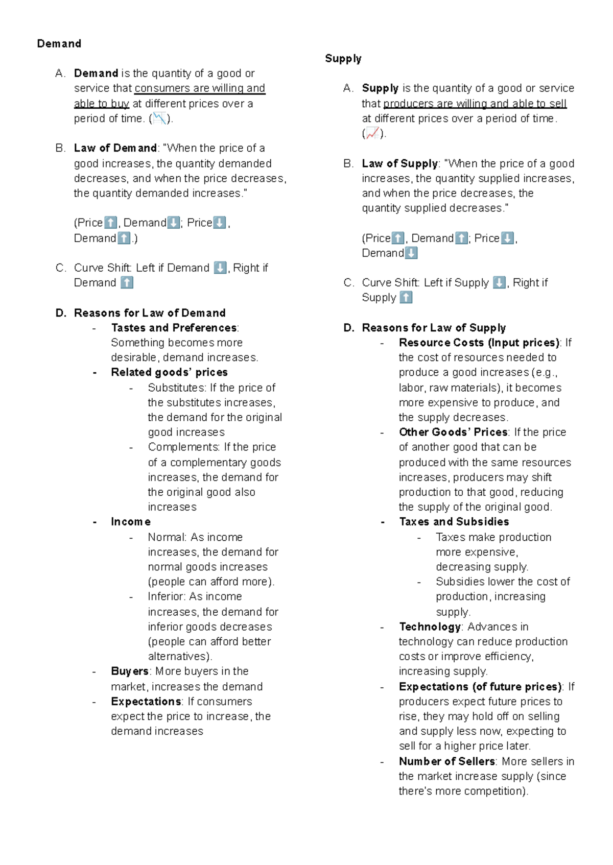 Demand and Supply Concepts - ECON 101 Notes - Studocu