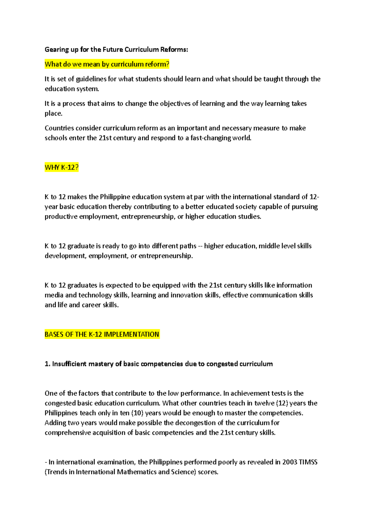 UNIT VI Lesson 1: Understanding the K to 12 Enhanced Basic Ed Act - Studocu