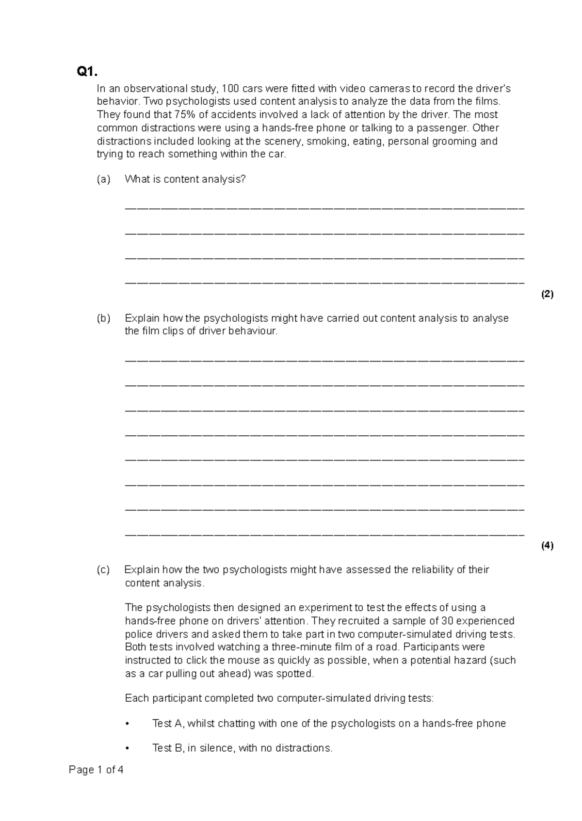 Psychology 101: Exam Questions on Issues and Debates in Research - Studocu