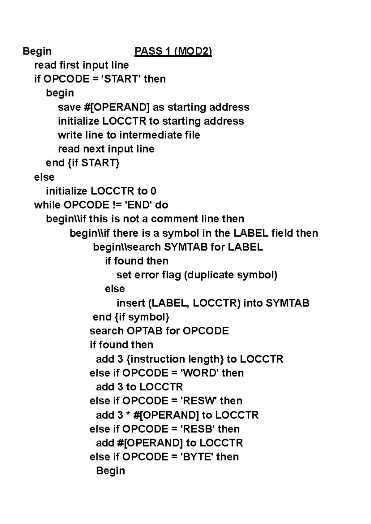PASS 1 & PASS 2 (MOD 2) Assembler Algorithm and Control Sections ...