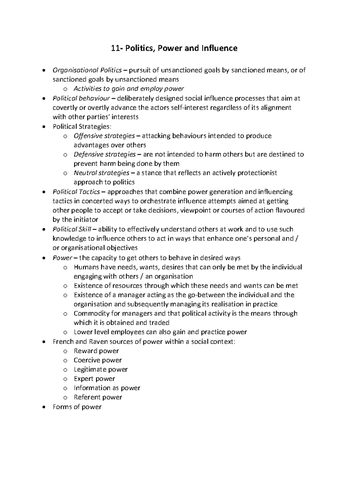 11 - Power, Politics and Influence - Politics, Power and Influence ...