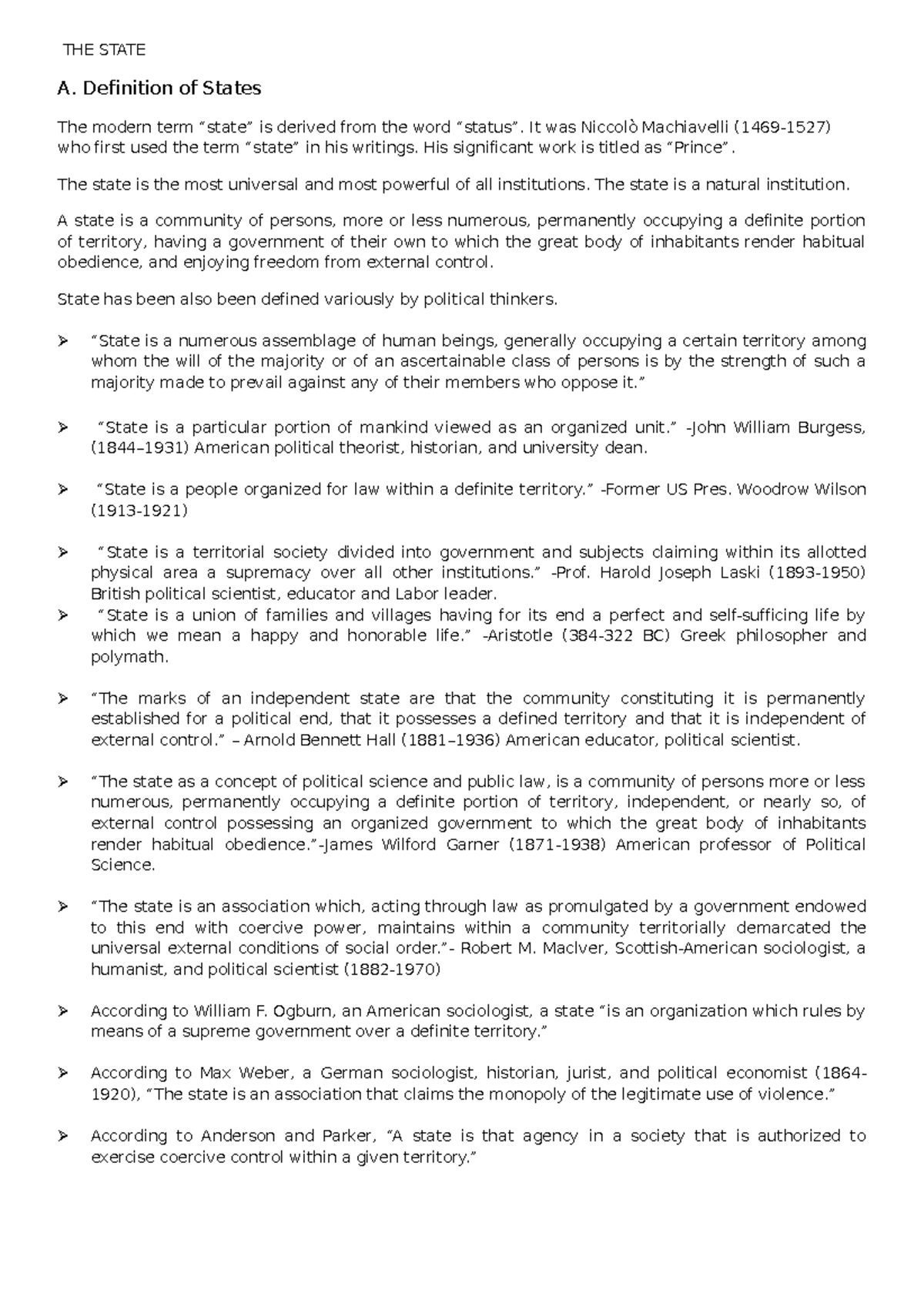 WEEK 2: Understanding the Concept and Elements of the State - Studocu