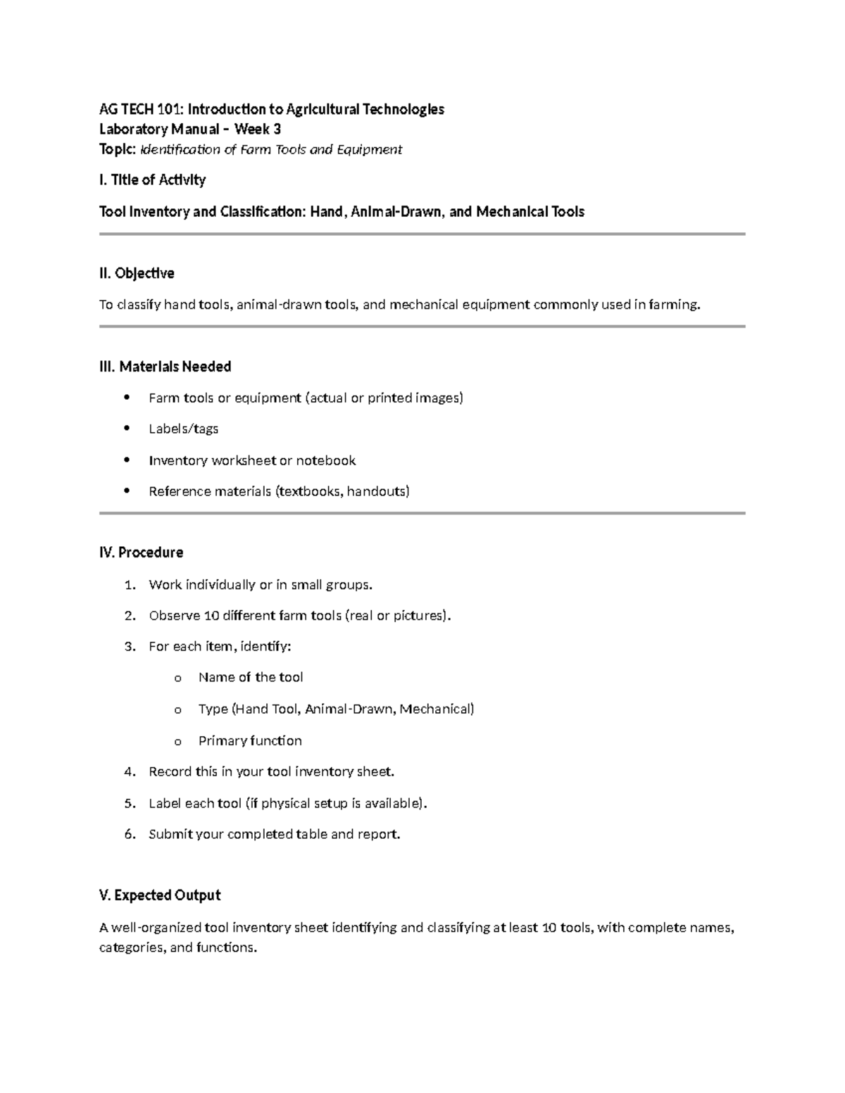 AG TECH 101: Lab Manual for Agricultural Technologies - Week 2 Activity ...