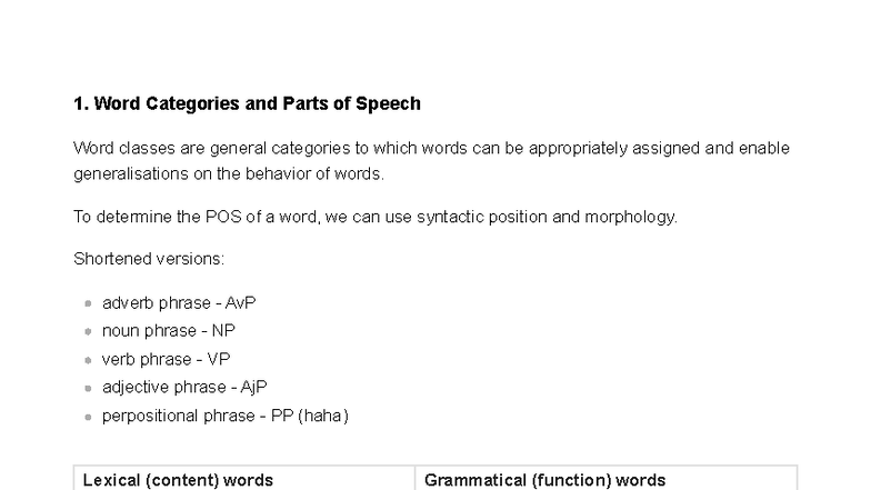 Parts of Speech Overview: Word Categories and Functions - Studocu