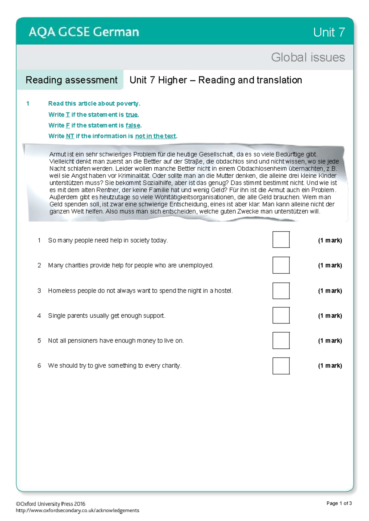 Unit 7 Global Issues Reading Assessment: Poverty & Environment Tips ...