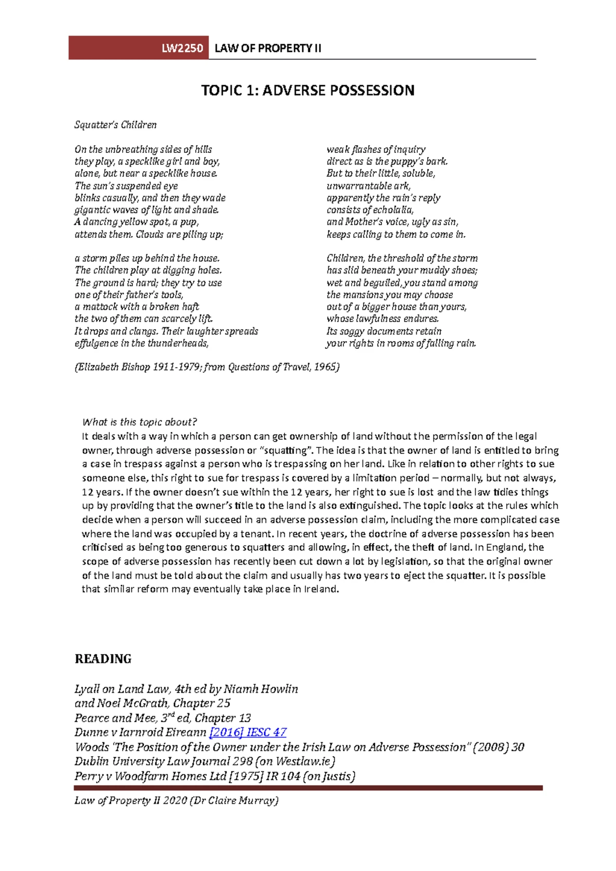 Adverse Possession - TOPIC 1: ADVERSE POSSESSION BASIC PRINCIPLES ...