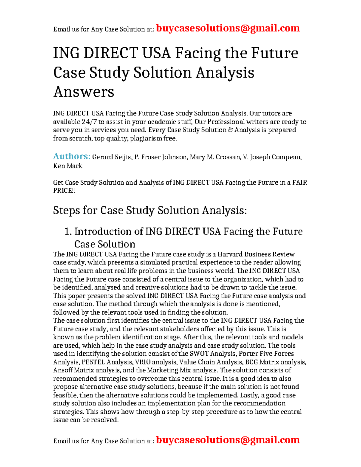 Case Study Analysis: Solutions for ING Direct USA Facing the Future ...