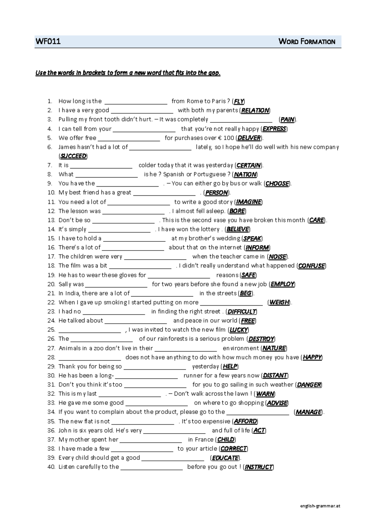 WF011 WORD FORMATION: Exercises on Word Formation Techniques - Studocu