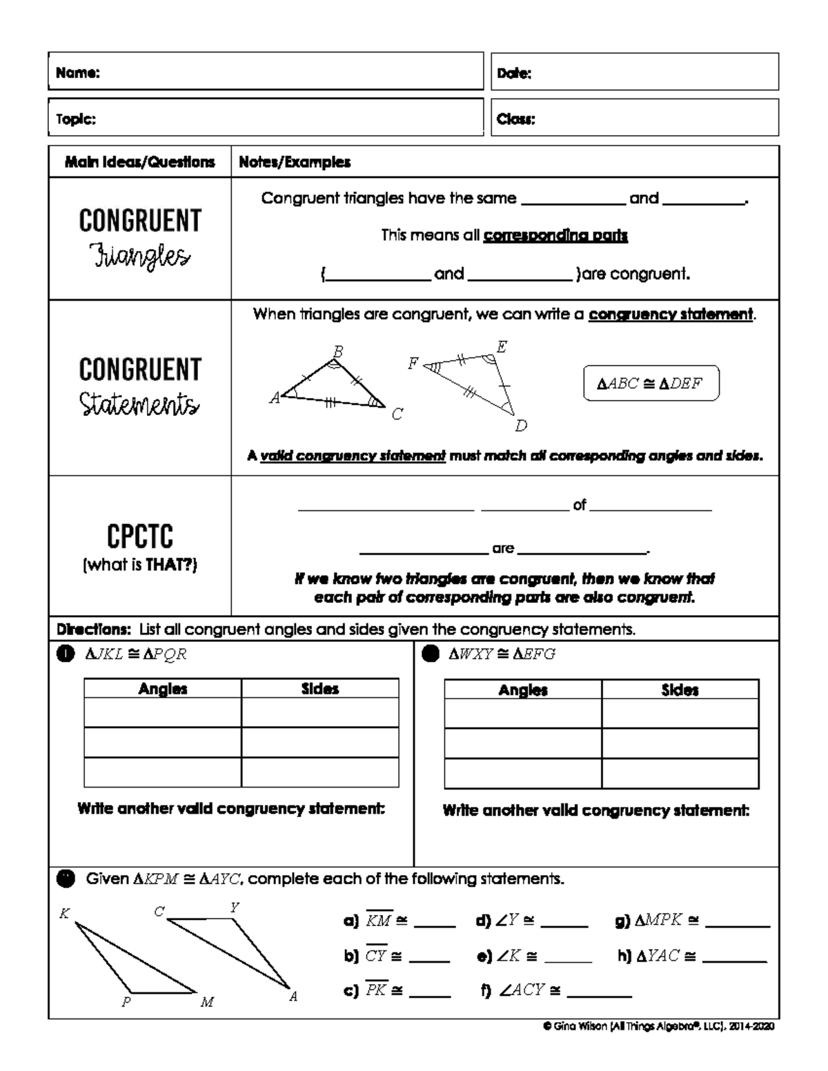 Congruent Triangles Notes for Course ABC - Studocu