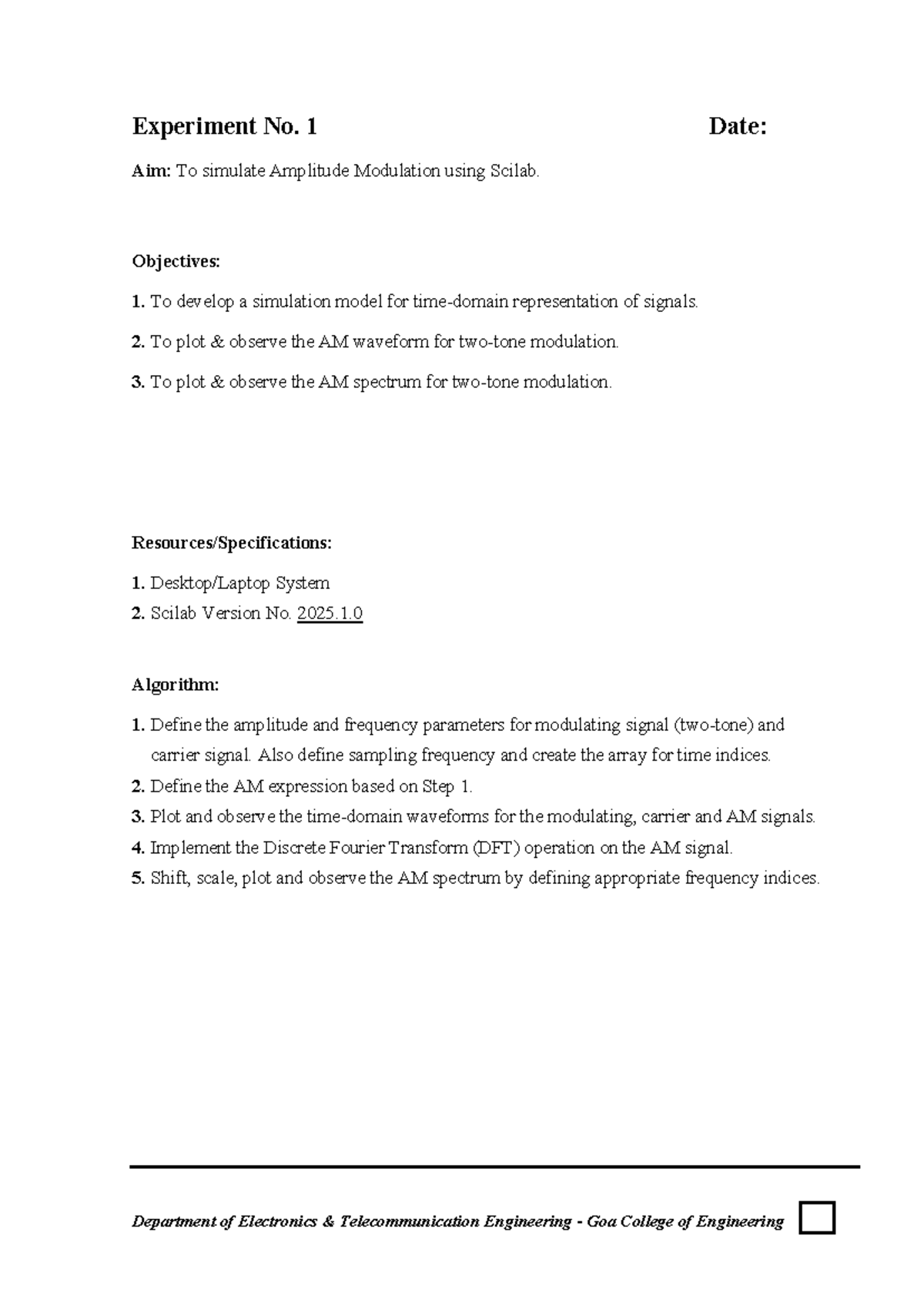 CE Lab Experiment 1: Simulating Amplitude Modulation with Scilab - Studocu