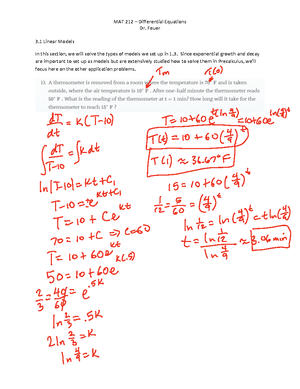 MAT 212 Final Exam Study Guide: Linear Differential Equations - Dr ...